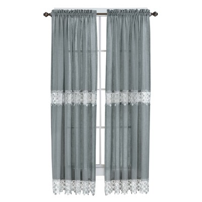 Collections Etc Lilian Lace Trim Sheer Rod Pocket Drapes 55" X 84" Gray ...