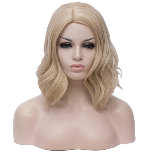 Unique Bargains Curly Wig Wigs For Women 14" Light Gold Tone With Wig ...