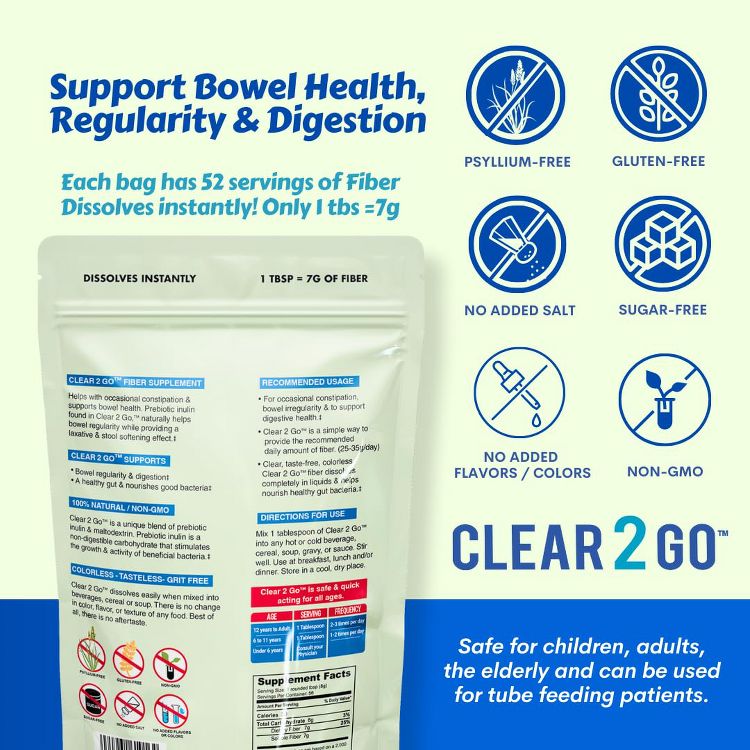 Nutritional Designs Clear 2 Go Fiber Powder Sugar-Free Prebiotic Fiber ...