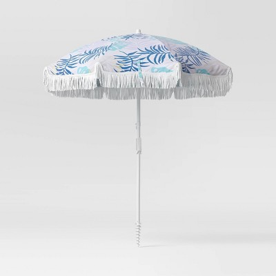 6' Outdoor Patio Beach Umbrella with Fringe Blue - Sun Squad™ : Target