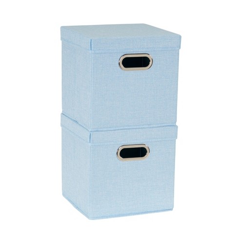 Storage Bins With Lids And Chromed Grommet Handles, Set Of 2, Light ...