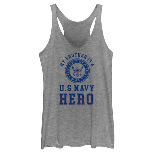 Women's United States Navy Distressed My Brother Is A Hero Racerback ...