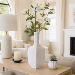 Textured Ceramic Table Vase - Decorative Flower Vase with Geometric ...