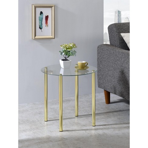 Kings Brand Furniture Milnai Round Side End Accent Table Gold Metal Glass