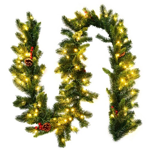 Costway 9ft Pre-lit Artificial Christmas Garland Red Berries W/ 100 Led ...
