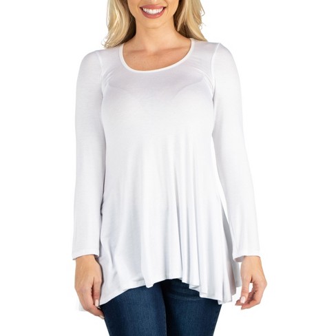 24seven Comfort Apparel Womens Long Sleeve Solid Color Swing Style ...