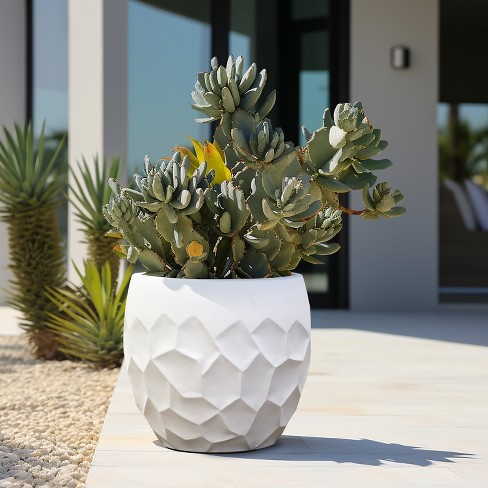 Luxenhome 14.6-inch Round White Geometric Mgo Planter : Target