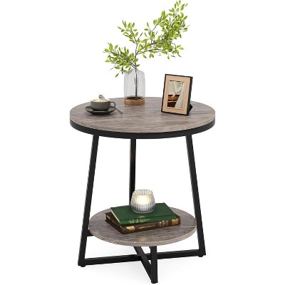 Tribesigns 1pc 2-tier Round Side Table, Industrial Bedside Coffee Table ...