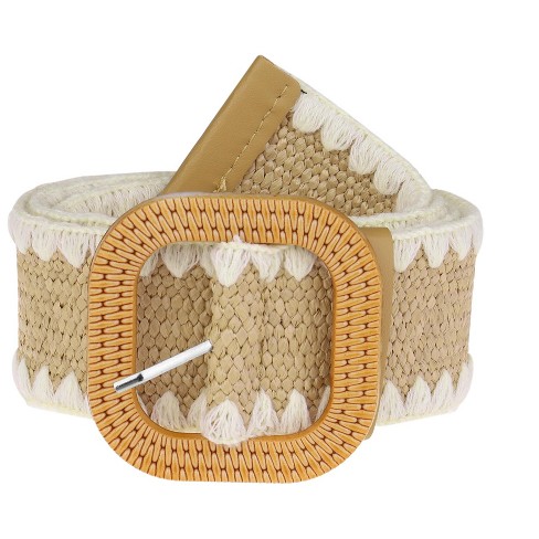 Elerevyo Women's Straw Belts Stretch Boho Waist Belt With Wooden Style ...