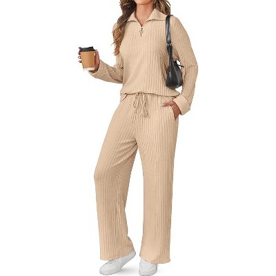 SHESHOW 2 Piece Lounge Set Women Cozy Flip Collar Half-Zip Top and ...
