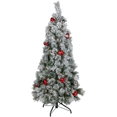 5ft Pre-lit Snowy Christmas Hinged Tree 11 Flash Modes W/ 250 Multi ...