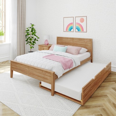 Max & Lily Kids Full Bed With Trundle, Solid Wood Bed Frame With Panel Headboard, Wood Slat ...