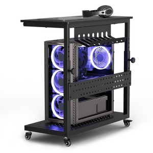 2-Tire PC Stand with Rolling Wheels, Line Storage Rack, Adjustable ...