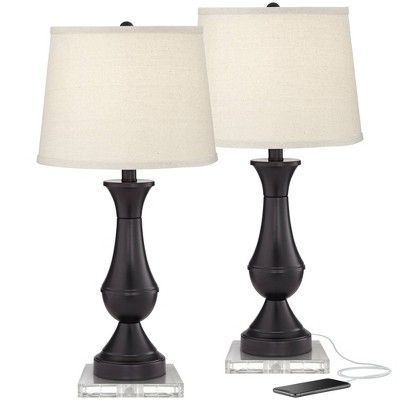 Regency Hill Blakely Modern Table Lamps Set Of 2 With Square Risers 26 ...