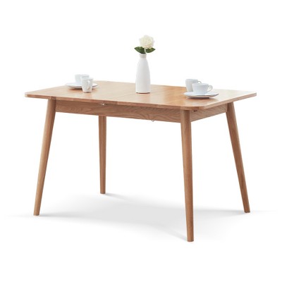 Xiyuyeu Solid Oak Round Dining Table, Corner Diagonal Leg Telescopic ...
