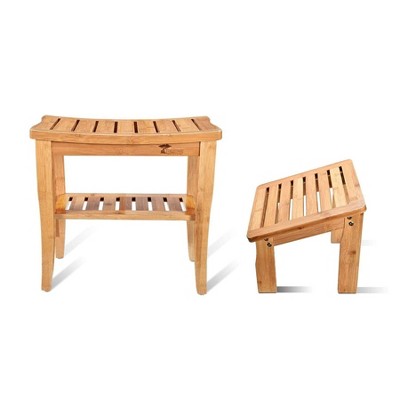 Homcom Long Bamboo Shower Bench Seat, 20" Wooden Spa Shower Stool With ...