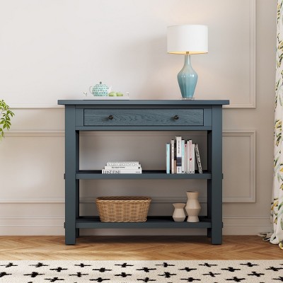 Retro Console Table With Drawer, Sofa Table With Two Sturdy Shelves, 36 ...