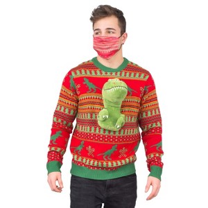 3D T-Rex Red and Green Adult Ugly Christmas Sweater : Target