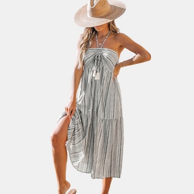 Women's Drawstring Halter Neck Maxi Dress -cupshe-s-multicolored : Target