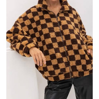 Women's Checkered Faux Fur Jacket - Pretty Garbage S : Target