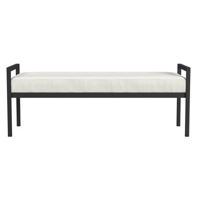 Homepop Upholstered Bench Cream Boucle/natural: Wood Legs, Faux Leather ...