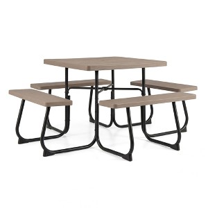 Gymax 8-person Square Picnic Table Bench Set w/4 Benches & Umbrella ...