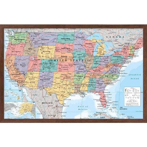 Trends International Usa Map 2023 Framed Wall Poster Prints Mahogany ...