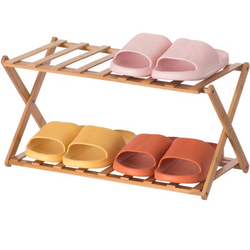 Basicwise Bamboo Foldable Shoe Rack, Free Standing Shoe Organizer ...