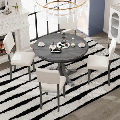 Whisen 5-piece Retro Round Dining Table Set With Curved Trestle Style ...