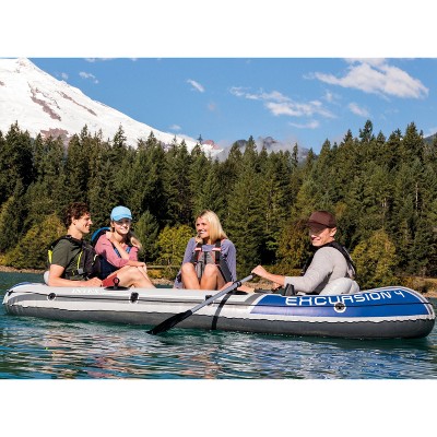 Intex Excursion 4-person Inflatable Boat Set For Fishing And Boating ...