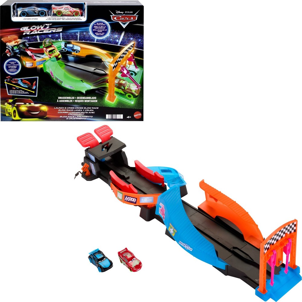 Cars Disney Pixar Glow Racers Launch Criss-Cross Playset with 2 Glow-in ...