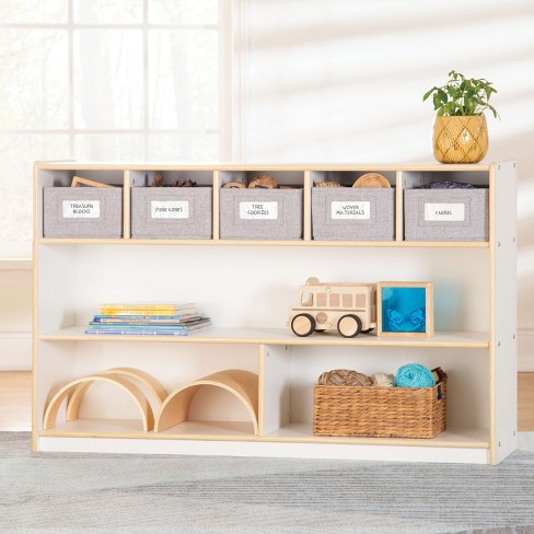 Guidecraft Edq Shelves And 5 Bin Storage Unit 30" - White: Kids' Wooden ...