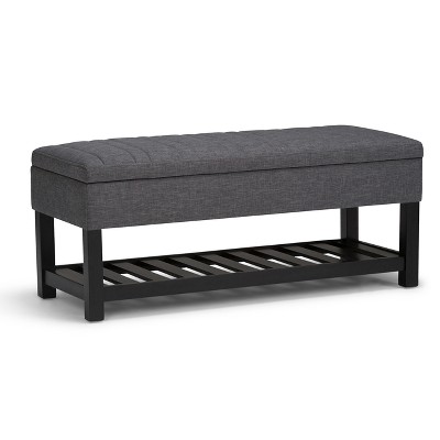 44" Wyatt Storage Ottoman Bench Midnight Black Faux Leather ...