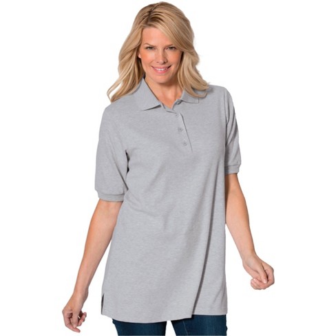 Woman Within Women's Plus Size Elbow-sleeve Polo Tunic - 4x, Heather ...