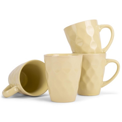 Elanze Designs Dimpled Yellow 12 Ounce Glossy Ceramic Mugs Matching Set ...