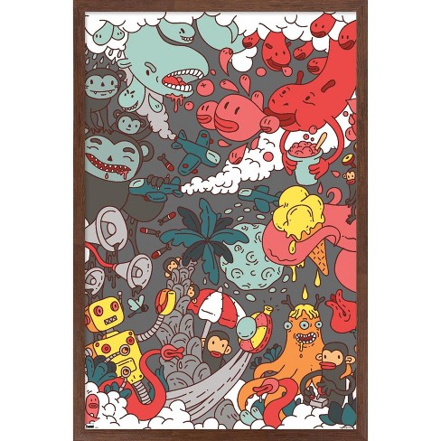 Trends International Party Pooper Framed Wall Poster Prints Mahogany ...