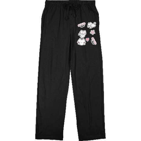 Good Vibes Cat Stickers Men's Black Sleep Pajama Pants-xs : Target