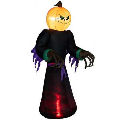 Homcom 7ft Tall Inflatable Halloween Pumpkin Reaper Light Up Yard ...