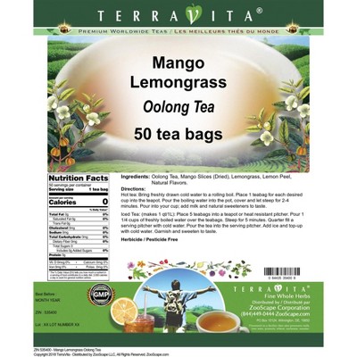 TerraVita Mango Lemongrass Oolong Tea (50 tea bags, ZIN: 535400, 2-Pack ...