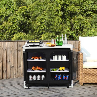 Costway Portable Bbq Aluminum Camping Table Kitchen Cook Station W ...