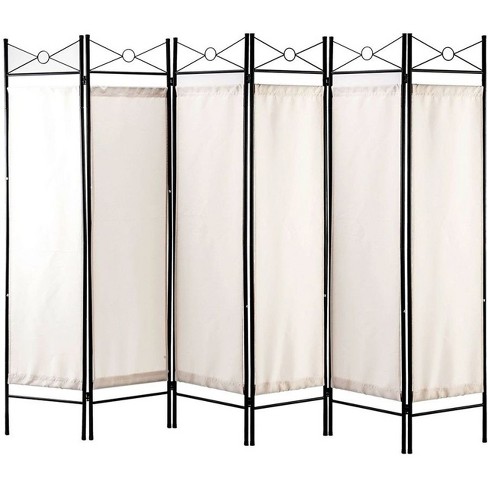 Legacy Decor 6 Panel Metal And Woven Fabric Room Divider With Two Way ...