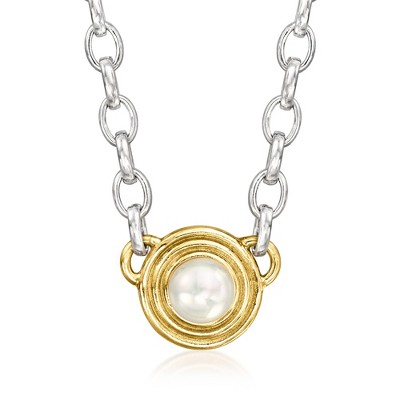 Ross-Simons 8-8.5mm Cultured Pearl Disc Necklace in Sterling Silver and 18kt Gold Over Sterling ...