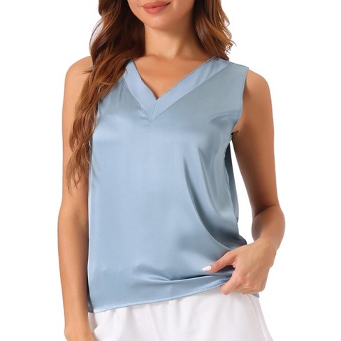 Cheibear Women's V Neck Silky Satin Mesh Sleeveless Summer Basic Tank ...
