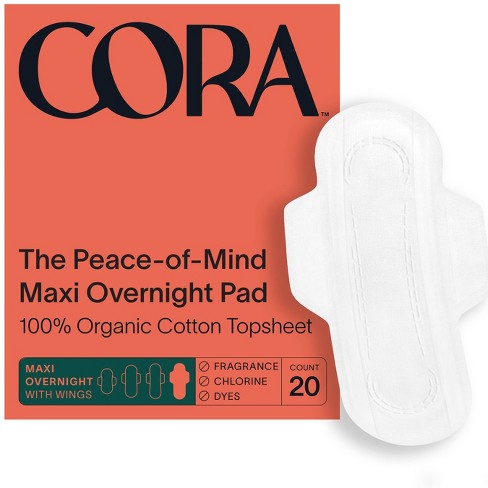 Cora Organic Cotton Fragrance Free Overnight Maxi Pads With Wings For ...