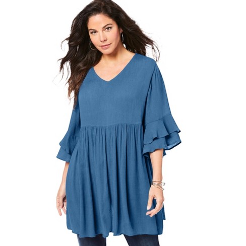Roaman's Women's Plus Size Flutter Sleeve Big Shirt Tunic - 20 W, Dusty ...