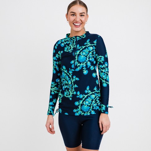 Calypsa Half-zip Nora Swim Top - Barbados Blue - 3x - No Cup : Target