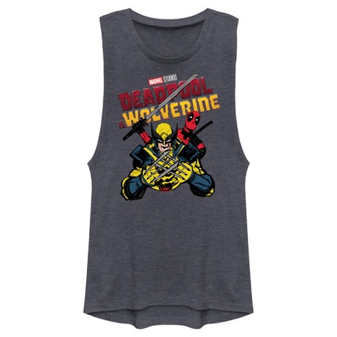 Junior's Marvel: Deadpool & Wolverine Fighting Pose Festival Muscle Tee ...