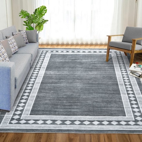 Area Rug Solid Bordered Rug Modern Geometric Boho Rug, 5' X 7' Gray ...