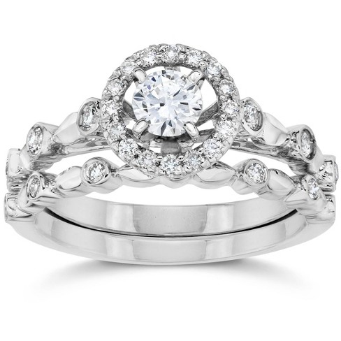 Pompeii3 1/2ct Halo Diamond Engagement Wedding Ring Set 14k White Gold ...