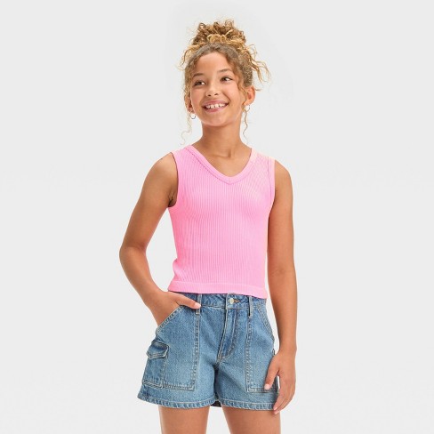 Girls' Seamless V-neck Tank Top - Art Class™ Bright Pink S : Target